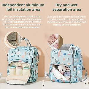 SEENUR Diaper Bag BackpackTravel Handbags Waterproof Diaper Tote with Large Capacity Bottle Insulation for Mom Dad(Sky Blue)