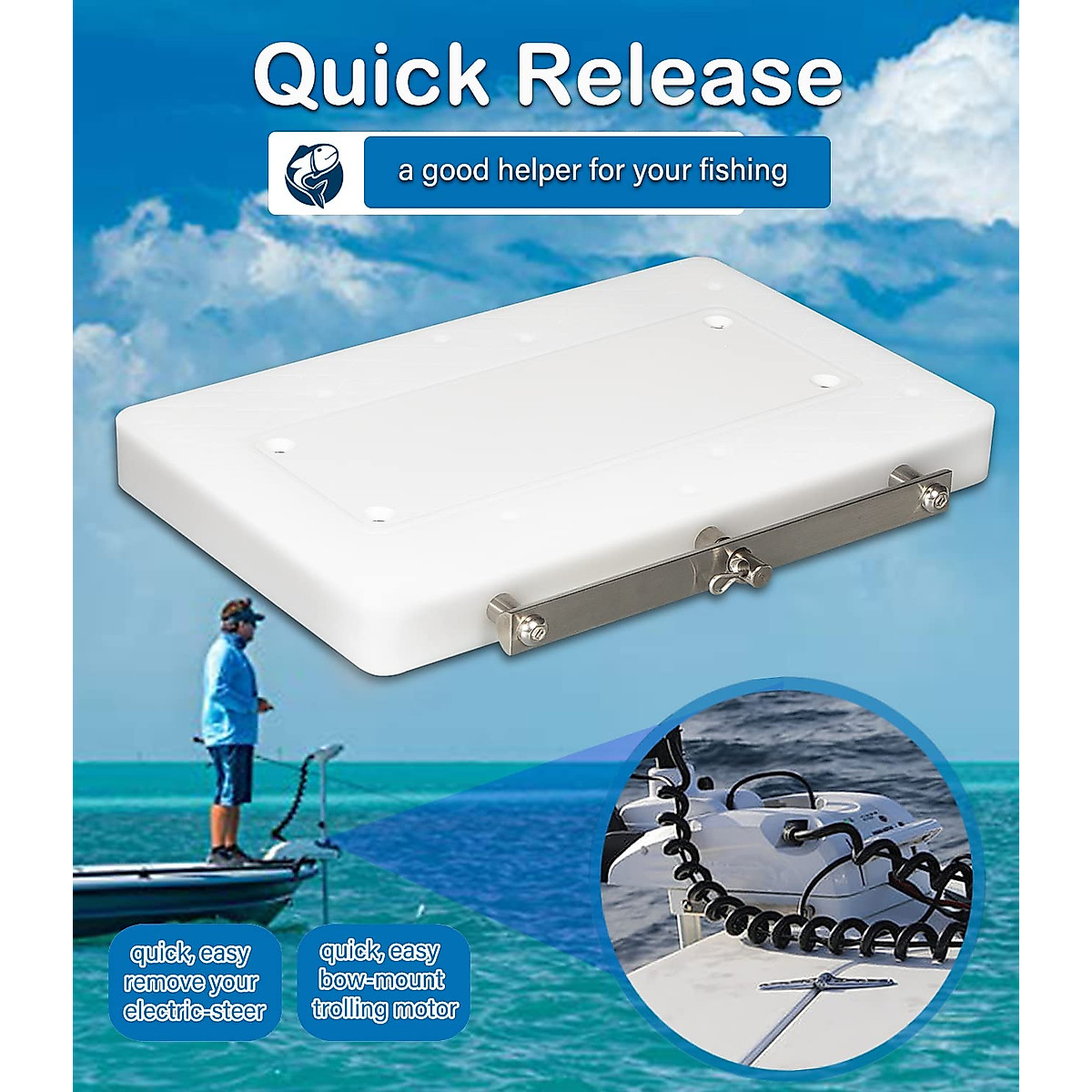 rta-54 for Minn Kota Quick Release Bracket 1854054 Fit for Riptide Electric Steer Trolling Motor Composite Quick Release Motor Mount, White