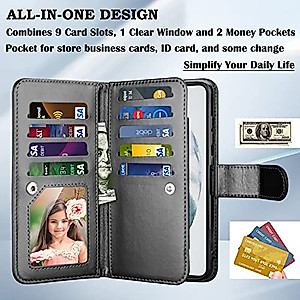 Takfox Galaxy S21 FE 5G Case, for Samsung S21 FE 5G Wallet Case PU Leather Flip Case Cover with Magnetic Closure [9 Card Slots] Card Holder Kickstand for Women Men Folio Detachable Phone Case-Black