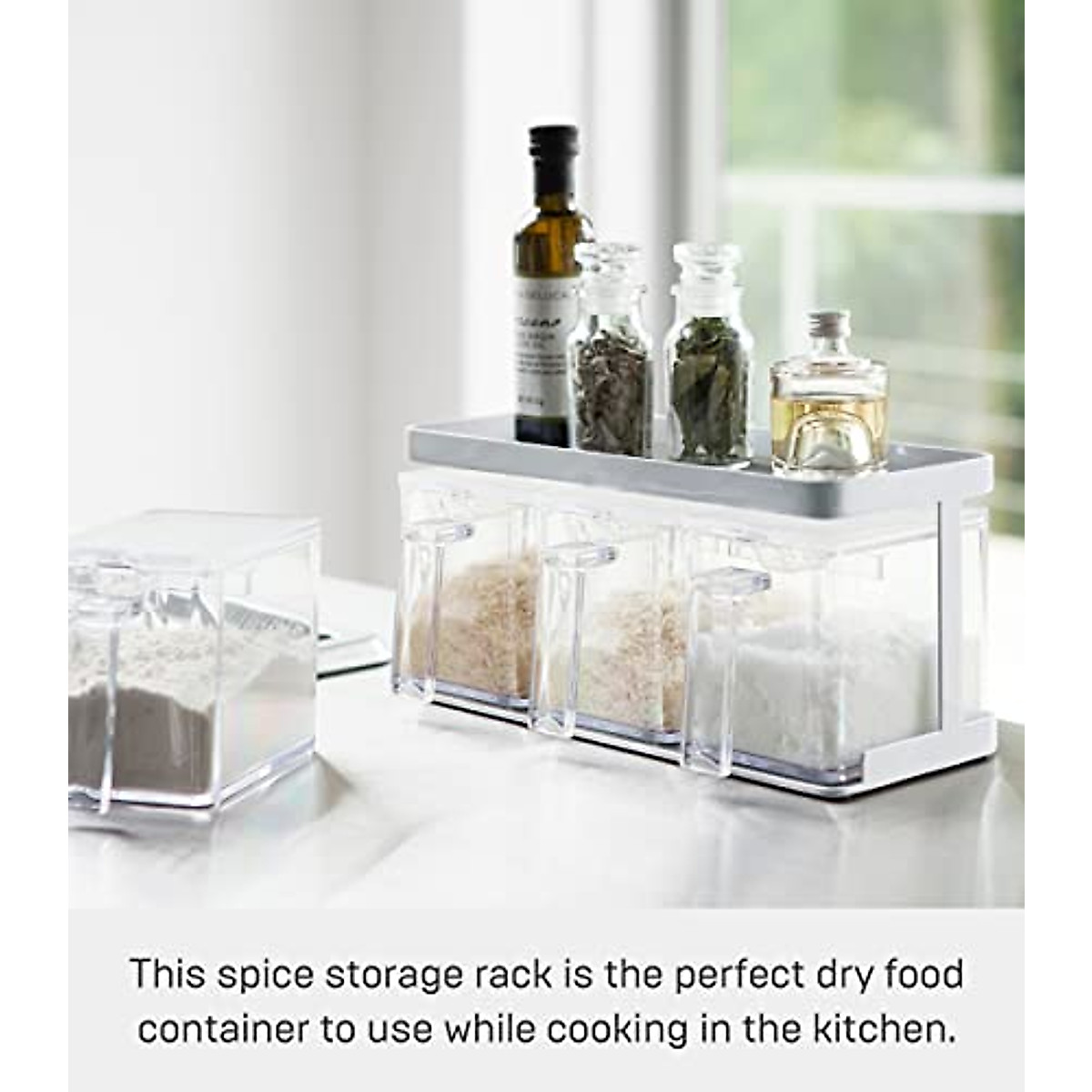 YAMAZAKI Home Pantry Canisters with Rack-Kitchen Container Organizer | Steel + Plastic | Food Storage, One Size, White