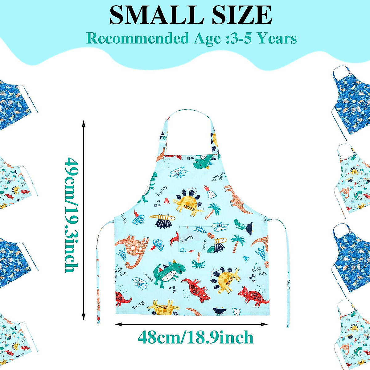 Geyoga 2 PCS Kids Dinosaur Aprons with Pocket Children Kitchen Aprons Boy Cartoon Chef Baker Aprons for Cooking Painting ()