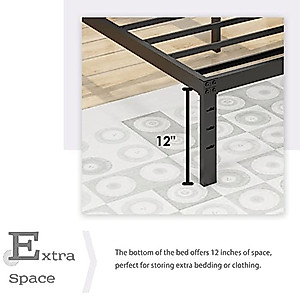 alazyhome California King Size Bed Frame 14 Inch Metal Platform Bed Frame Heavy Duty Steel Slats Support No Box Spring Needed Noise-Free Easy Assembly Black