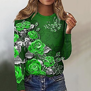 Long Sleeve T Shirts for Women Round Neck Lightweight Sweatshirt Loose Casual Tops Colorblock Comfy Pullover Long Sleeve Shirts for Girls（4-Green,4X-Large）