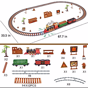 Ouriky Train Set - Electric Steam Train Set Toy for Kids with Smokes, Lights & Sounds, Railway Kits, Cargo Car & Tracks, Christmas Train Sets Under The Tree Gift for Boys Girls