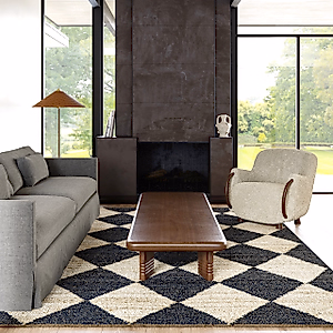 Rugs USA x Arvin Olano Louie Diamond Checkerboard Jute Area Rug, 8x10, Charcoal
