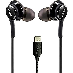 SGNics 2021 Stereo Headphones for Samsung Galaxy Tab A7 Lite Braided Cable - Designed by AKG - with Microphone (Black) USB-C Connector