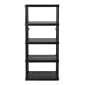 Gracious Living 5 Shelf Fixed Height Ventilated Medium Duty Storage Unit 14 x 32 x 72 Organizer System for Home, Garage, Basement, and Laundry, Black
