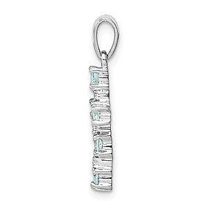 Sterling Silver Rhodium-plated Aquamarine & Diamond Accent Cross Pendant QQDX888