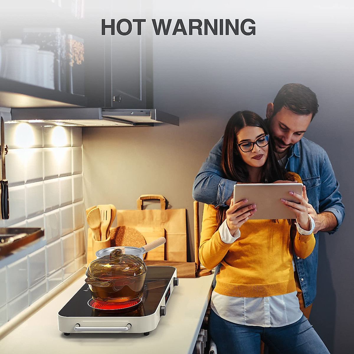 QTYANCY Electric Cooktop, Portable Electric Stove 110V 2 Burners 9 Heating Levels with 2 Handle, 2200W Knob Control Child Safety Lock & Timer (Portable)