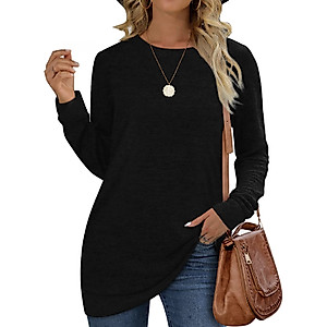 OFEEFAN Womens Tops Long Sleeve Crew Neck Loose Fit Casual Comfy Tunic Sweatshirts L