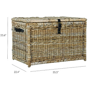 happimess HPM9004B Michael 35" Wicker Storage Trunk, Collapsible for flat storage, Rattan-Kubusoft Gray, Coastal for Office, Dorm Room-LivingRoom, Bedroom, Dining Room, Natural