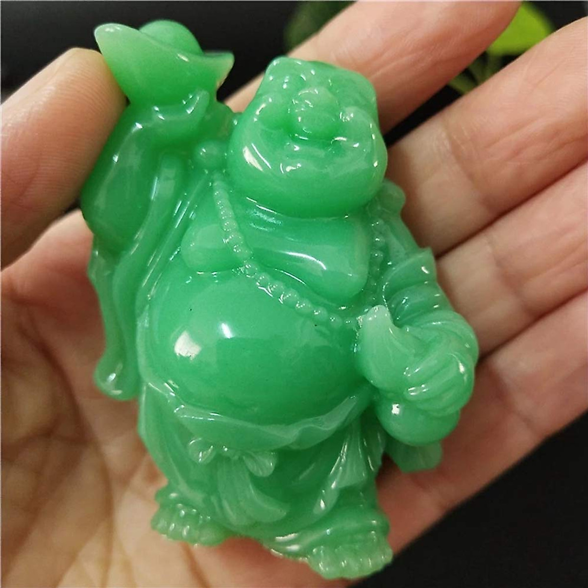 Seyee-bro Glowing Money Maitreya Laughing Buddha Statue Sculpture Garden Home Decoration Man-Made Jade Stone Ornaments Buddha Figurines