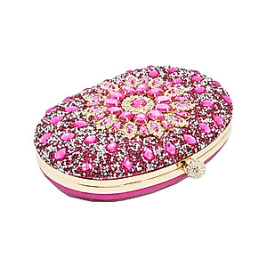 Pink Clutch Purses for Women Rhinestone Crystal Evening Bag Beaded Wedding Flower Handbag (773Fuchsia)