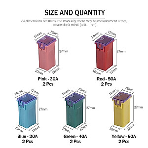 30 Pc Automotive Tall/Standard Profile JCASE Box Shaped Fuse Kit for Pickup Trucks, Cars and SUVs