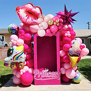 128 Pcs Hot Pink Balloon Arch Kit, Metallic Gold Star Confetti Balloons for Barbie Theme Princess Party Birthday Girl Baby Shower Anniversary Wedding Valentines Day Graduation Decorations