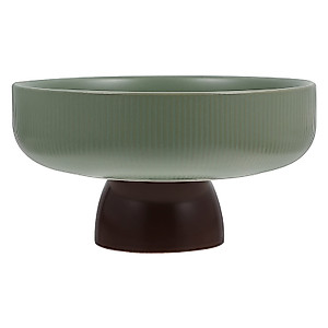 YARDWE Ceramic Footed Bowl Round Bowl Decorative Fruit Dish Holder Dessert Display Stand Foosd Serving Tray for Kitchen Counter Centerpiece Table Decoration Green