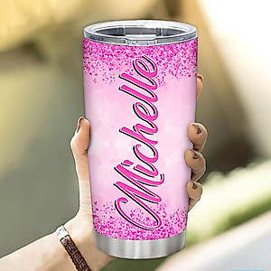 Hyturtle Personalized Breast Cancer Awareness Gifts For Women - Custom Name Stainless Steel Tumbler Coffee 20 oz - Motivational Breast Cancer Gifts For Friend, Mom On Awareness Month, Christmas