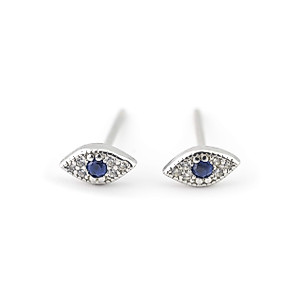925 Sterling Silver Cute Tiny Small Evil Eye Blue Crystal CZ Studs Earring Ear Piercing for Women Teen Girls Great Gift (Silver)