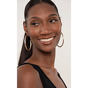 Sheila Fajl Everybody's Favorite Large 2.5 Inch Tubular Lightweight Hoop Earrings in Brush Champagne. 18k Gold and 18k Rose Gold Metal Plated