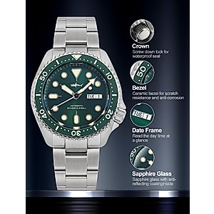 TACTICAL FROG Heimdallr SKX007 Dive Watches for Men, NH36A Movement C3 Luminous Mens Automatic Watches, 200 Meter Water Resistant, Multi-Color