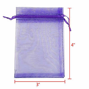 Boshen 100/200PCS Organza Gift Candy Sheer Bags Mesh Jewelry Pouches Drawstring Bulk for Wedding Party Favors Christmas (3" X 4"(100PCS), Purple)
