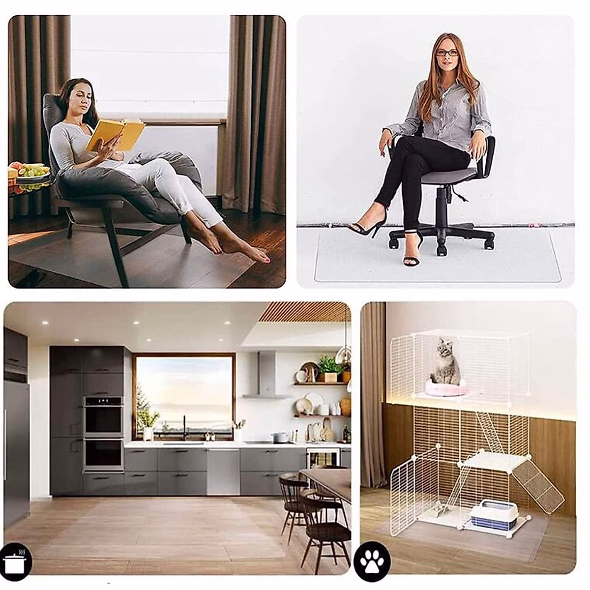 Clear PVC Desk Chair Mat 1mm Clear Plastic PVC Runner Rug for Kitchen Dining Room,Transparent Non-Slip Office Chair Mat,Plastic Vinyl Floor Runner Protector Waterproof Dustproof,85/105/125/145cm Wide