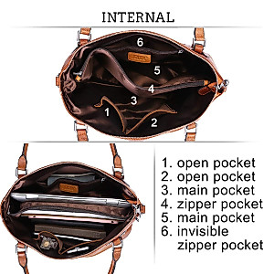 S-ZONE Women Leather Tote Large Crossbody Bag Work Shoulder Purse (Medium-Black)