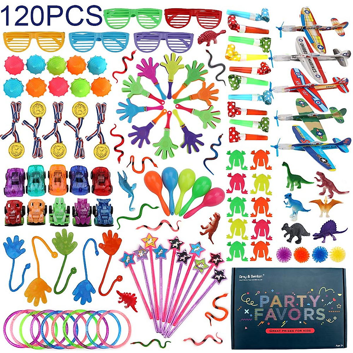 Amy&Benton 120PCS Prize Box Toys for Kids Classroom Pinata Filler Toys Kids Birthday Party Favors Assorted Carnival Prizes Treasure Box Chest Prizes Toys Goodie Bag Stuffers
