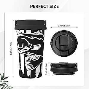 16 Oz American Flag Large Mouth Bass Fish Stainless Steel Vacuum Insulated Tumbler - Coffee Travel Mug Spill Proof With Lid - Thermos Cup For Keep Hot/Ice Coffee