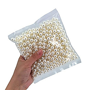 INSPIRELLE 580pcs 10mm Ivory Polished ABS Undrilled Art Faux Pearls for Vase Fillers, No Hole Makeup Beads to Hold Brush Lipstick, Imitation Round Pearl Beads for Table Scatter Home Wedding Decoration