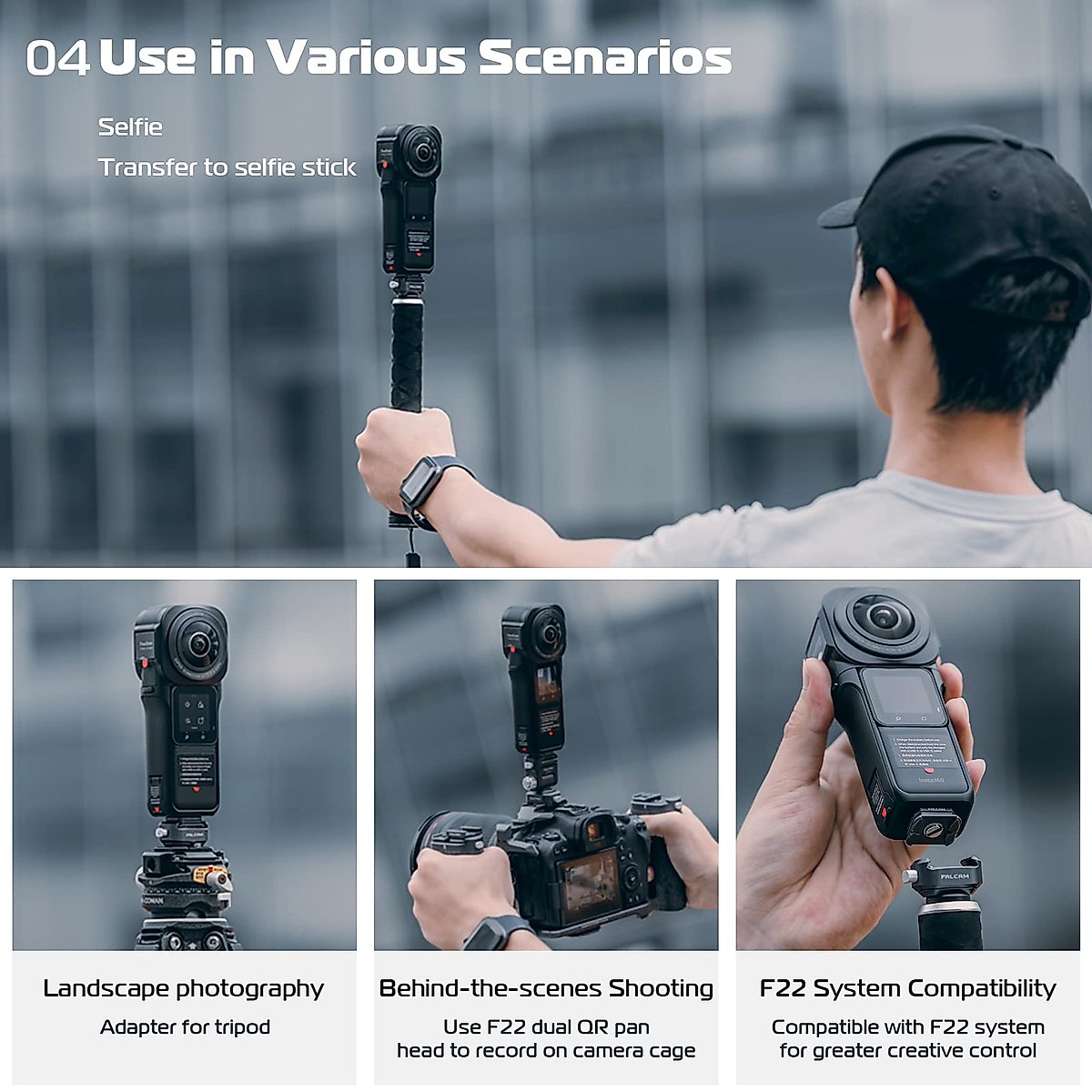 FALCAM F22 Quick Release Kit for Insta360, Panoramic Camera Mounting Adapter Convert 1/4" Thread to F22 QR System, Camera Accessory for Insta 360 ONE RS, ONE RS 1-inch, ONE X/X2/X3/Go 3/Ace Pro