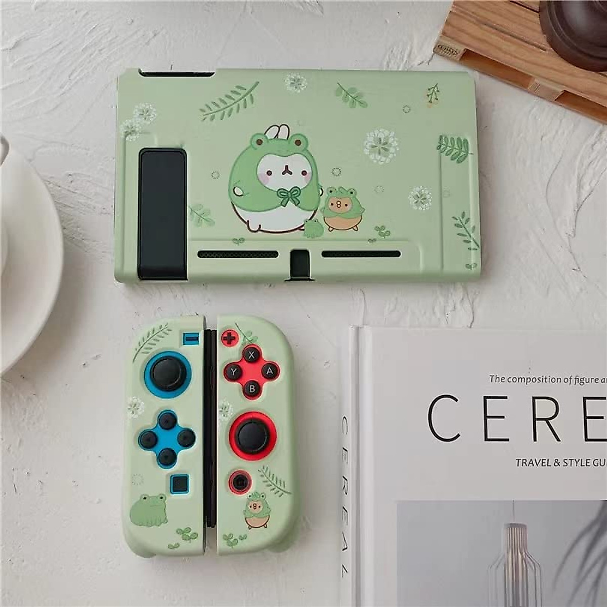 ENFILY Cute Frog Rabbit Case Compatible with Nintendo Switch, Dockable Case Cover, Ergonomic Soft TPU Grip Case for Joycon, Sparkle Skin Set