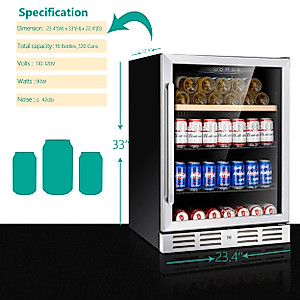 Kalamera Mini Fridge 24” Beverage and Wine Cooler Built-in or Freestanding - 120 Cans & 16 Bottles Capacity Wine Refrigerator Cooler- For Kitchen, Office or Bar with White Interior Light