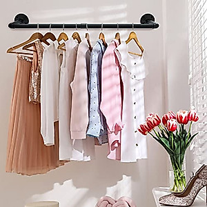 ERYTLLY Industrial Pipe Clothes Rack 36.2”,Multi-purpose Wall Mounted Iron Garment Rod,Heavy Duty Detachable Hanging Clothes Rack for Closet Rod,Black