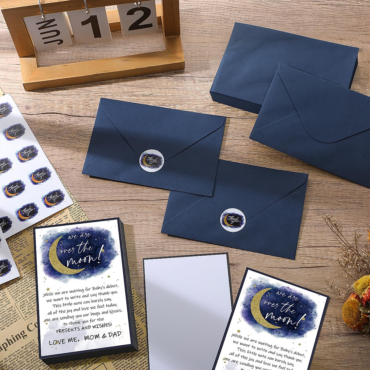 Chuangdi 50 Sets Baby Shower Thank You Cards with Envelopes and Sticker 50 Baby Shower Appreciation Cards Baby Shower Card Greeting Cards Gratitude Card Gift for Guest Baby Shower(Star)