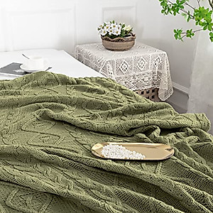 Milvowoc Olive Green Throw Blanket and Pillow Covers Set, 50" x 60" Cable Knit Throw Blanket + 2 Pieces 18" x 18" Knitted Throw Pillowscase, Decorative Throw Blankets Knitted Blanket for Sofa Couch
