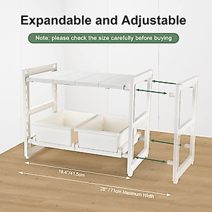 aceyoon Under Sink Organizer and Storage, 2 Tier Expandable Kitchen Under Sink Shelf With 2 Pull Out Drawers and 6 Removable Panels, Adjustable Under Sink Cabinet Rack for Bathroom/Balcony/Cloakroom