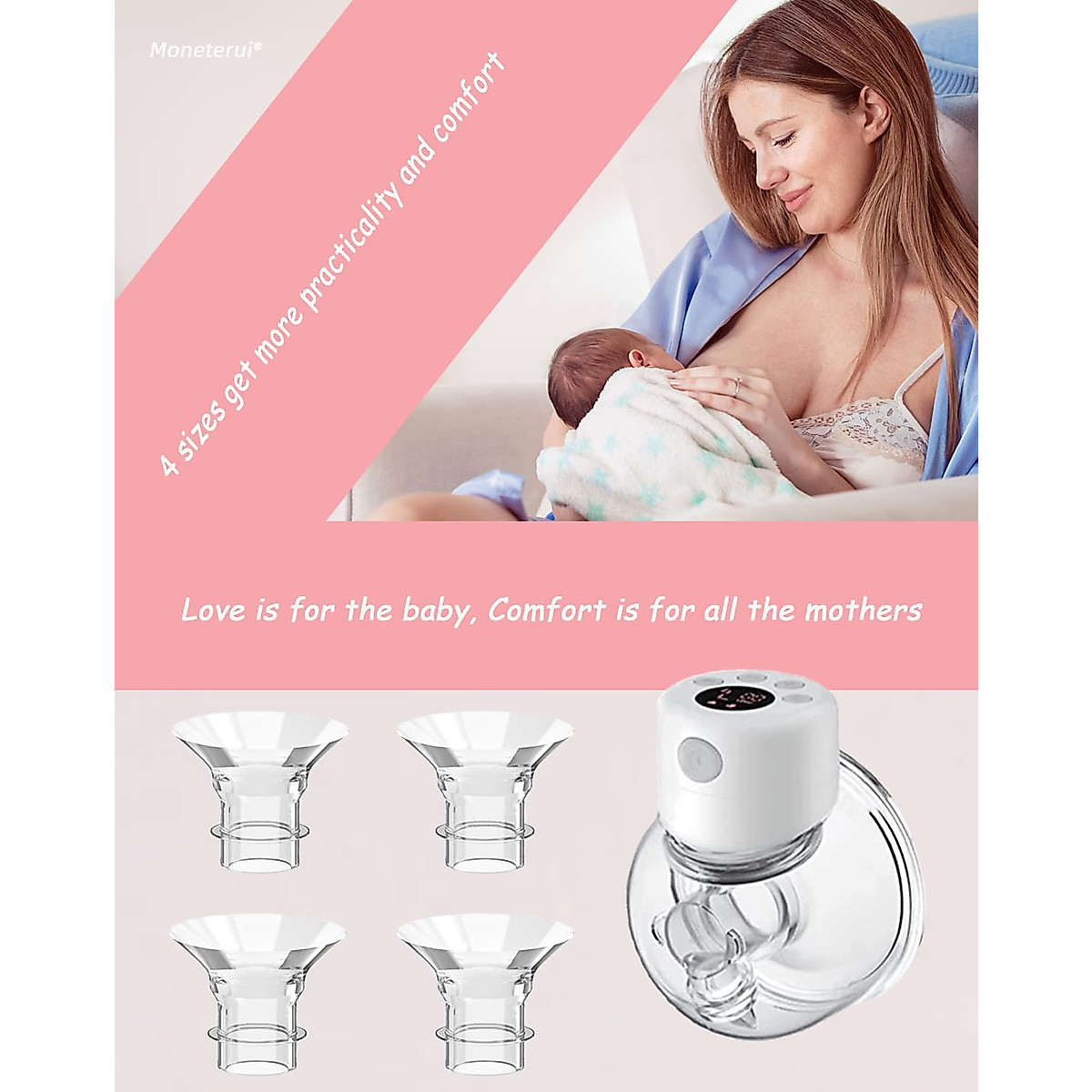 Moneterui 8PCS Flange Inserts,15/17/19/21mm,Compatible with Momcozy S12 Pro/S9 Pro/S12/S9 Wearable Breastpump Cup,for Medela/Spectra/Bellaaby,Fit in 24mm Shields/Flanges,Breastfeeding Essentials