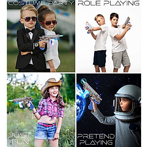 Mozlly Revolver Space Handgun Toy Set of 2 - Flashing LED Laser Guns for Kids with Sounds Effects, Realistic Blaster Gun Toy for Party Favors & Costume Dress Up Accessory Prop Pretend Play - 2 Pack
