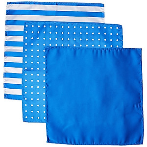 STACY ADAMS mens 3 Pack Satin Solid Striped Dots With Pocket Squares Necktie, Blue, One Size US