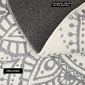 HEBE 4 Ft Round Area Rug Soft Chic Bohemian Mandala Rugs Machine Washable Non Slip Indoor Sofa Floor Area Mat Carpet for Living Room Sofa Bedroom Nursery Decor, Grey