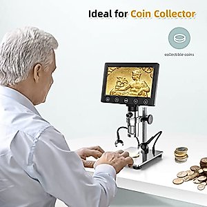 Elikliv EDM07 Industrial Microscope, 7" LCD Digital Microscope with Touch Button, 1200X Soldering Coin Microscope, Ultra-Bright LED Light, Metal Stand, 32GB SD Card Included, Windows/Mac Compatible