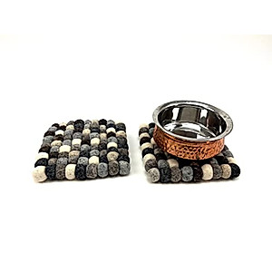 Handmade Trivet, Felt Ball Trivet, Potholders, Trivets, 100% Wool, Felt, Hot Pot Holders (Set of 2) Hot Pads, Flexible, Durable, Heat Resistant Mat, Mats, Square Trivet (Multi Light Gray, Square)