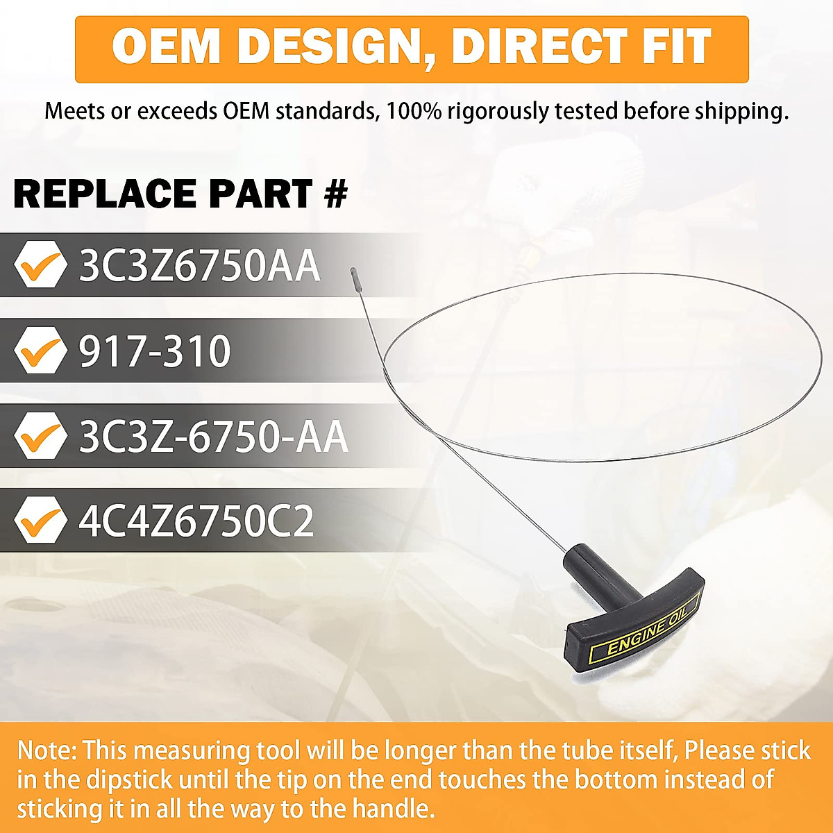 3C3Z6750AA Ford 6.0 Powerstroke Oil Dipstick for 2003 2004 2005 2006 2007 Ford F250 F350 F450 F550 Super Duty Excursion 6.0 Diesel Engine Oil Dip Stick Indicator Tool Replace Ford 3C3Z-6750-AA 917-310