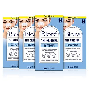 Bioré Original Blackhead Remover Strips, Deep Cleansing Nose Strips With Instant Pore Unclogging, Features C-Bond Technology, Oil-Free, Non-Comedogenic Use, 14 Count, Pack of 4
