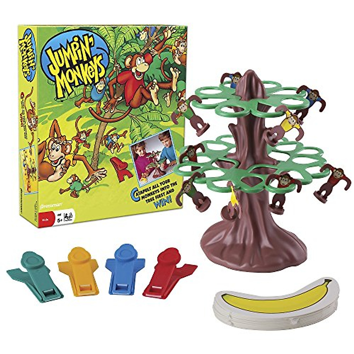 Pressman Jumpin' Monkeys: Catapult Your Monkeys Into The Tree to Win, Multi, 5"
