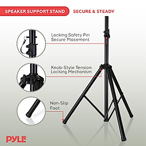 Pyle Universal Speaker Stand Mount Holder Heavy Duty Tripod w/ Adjustable Height from 40” to 71” and 35mm Compatible Insert Easy Mobility Safety Pin and Knob Tension Locking for Stability, Black