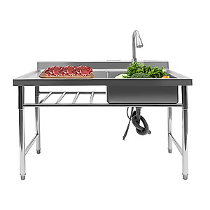 Kitchen Commercial Sink with 1 Compartment Utility Sink 201 Stainless Steel Freestanding Kitchen Sink,Faucet (Restaurant, Kitchen, Laundry, Garage) Silver,47.24 * 23.62 * 31.5inch,Simple Kitchen Sink