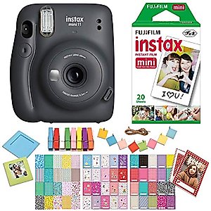 Fujifilm Instax Mini 11 Charcoal Gray Instant Camera with Twin Pak Instant Film, Ritz Gear Frame Stickers and Ritz Gear Hanging Frames
