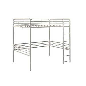 DHP Full Metal Loft Bed with Ladder Space-Saving Design, White